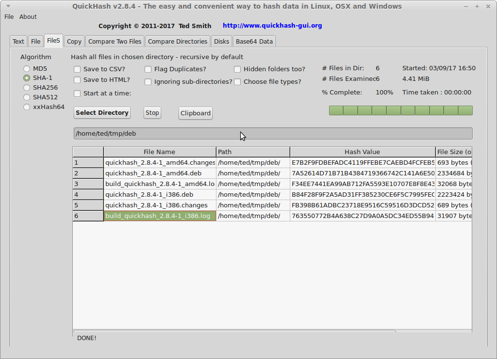 QuickHash-Linux-FileSTab | QuickHash GUI
