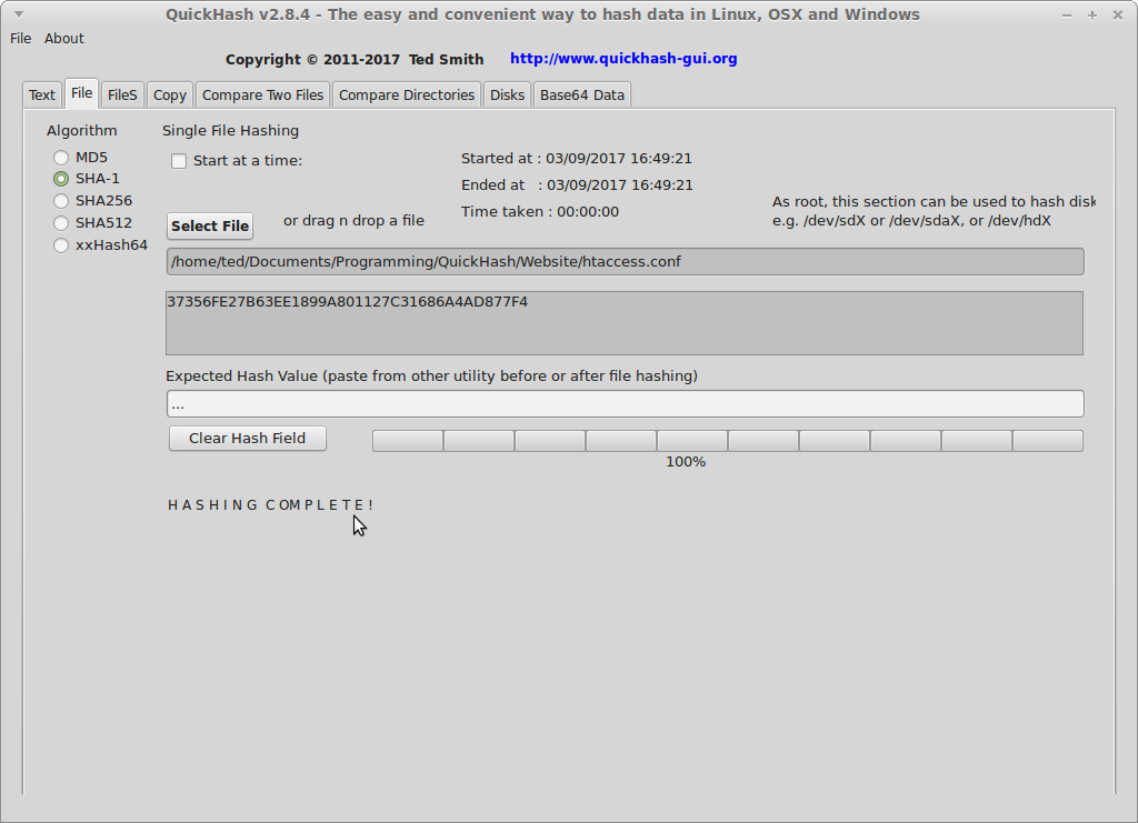 QuickHash-Linux-FileTab | QuickHash GUI