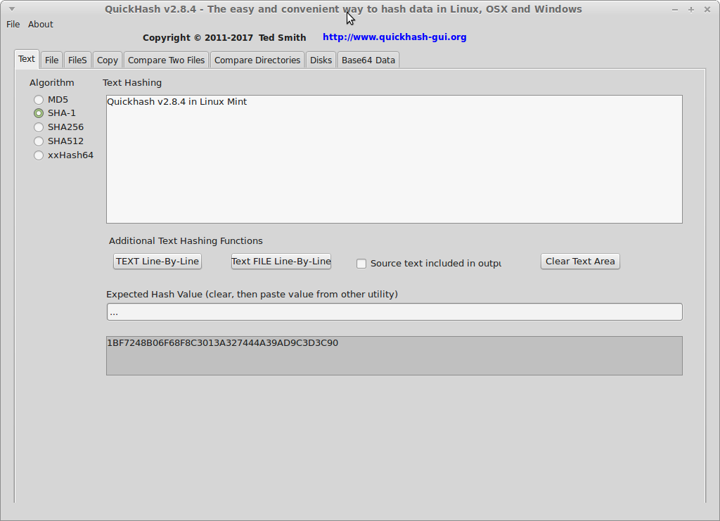QuickHash-Linux-TextTab | QuickHash GUI