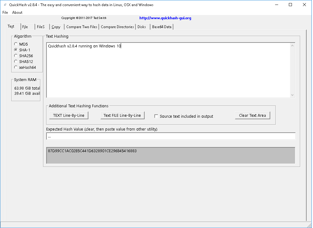 QuickHash-TextTab | QuickHash GUI