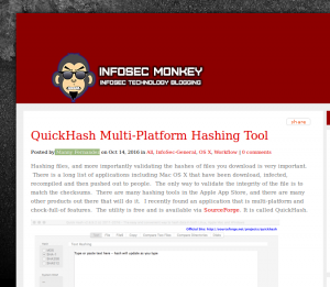 Manny Fernandez over at Infosec Monkey blogs about QuickHash | QuickHash GUI
